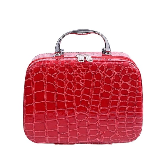 Essentials | Bags | 5 Start Small Travel Makeup Train Case Red Faux ...